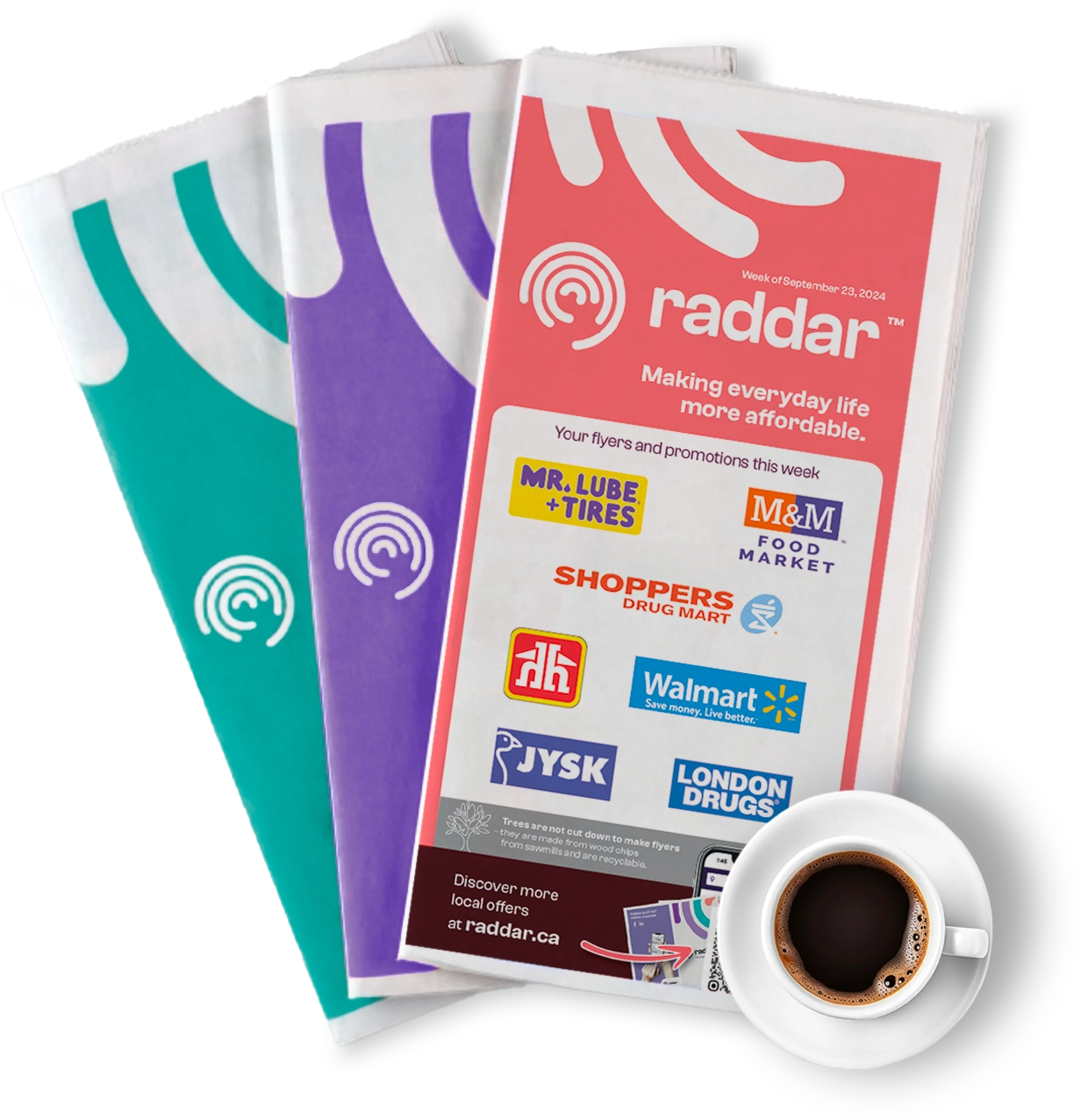 raddar flyers with coffee